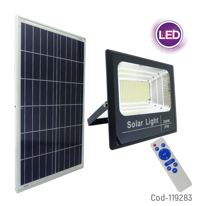 Kolm | Proyector Solar LED 200 Watt, 398 LED, Control Remoto, Con Panel ...