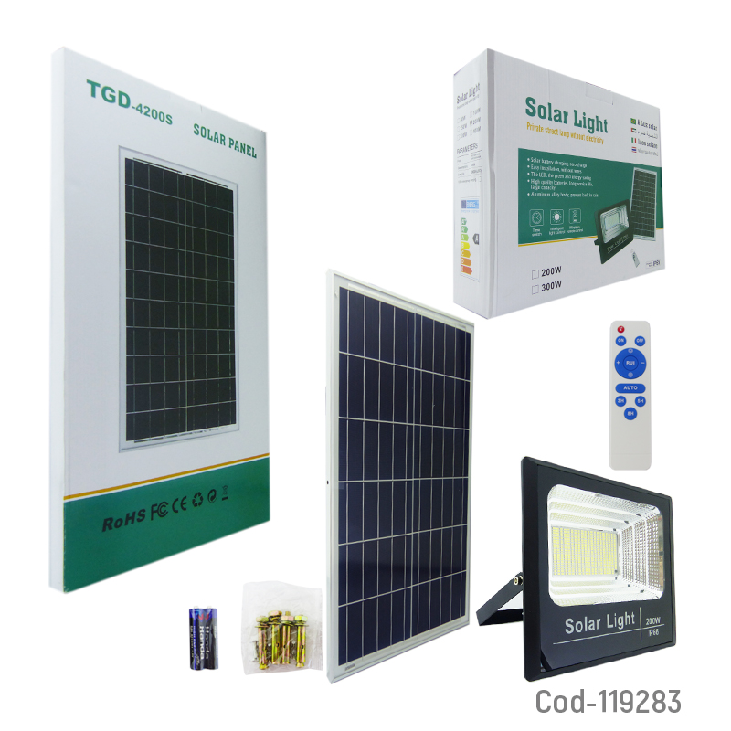 Kolm | Proyector Solar LED 200 Watt, 398 LED, Control Remoto, Con Panel ...