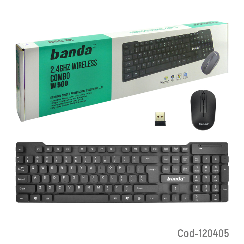 Kolm | Kit Inalambrico Teclado + Mouse, Marca Banda. Alta Calidad En Caja.
