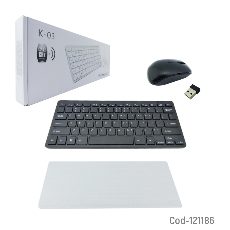 Kolm | Teclado Y Mouse Inalambrico, Mini K-03, Color Negro. En Caja.