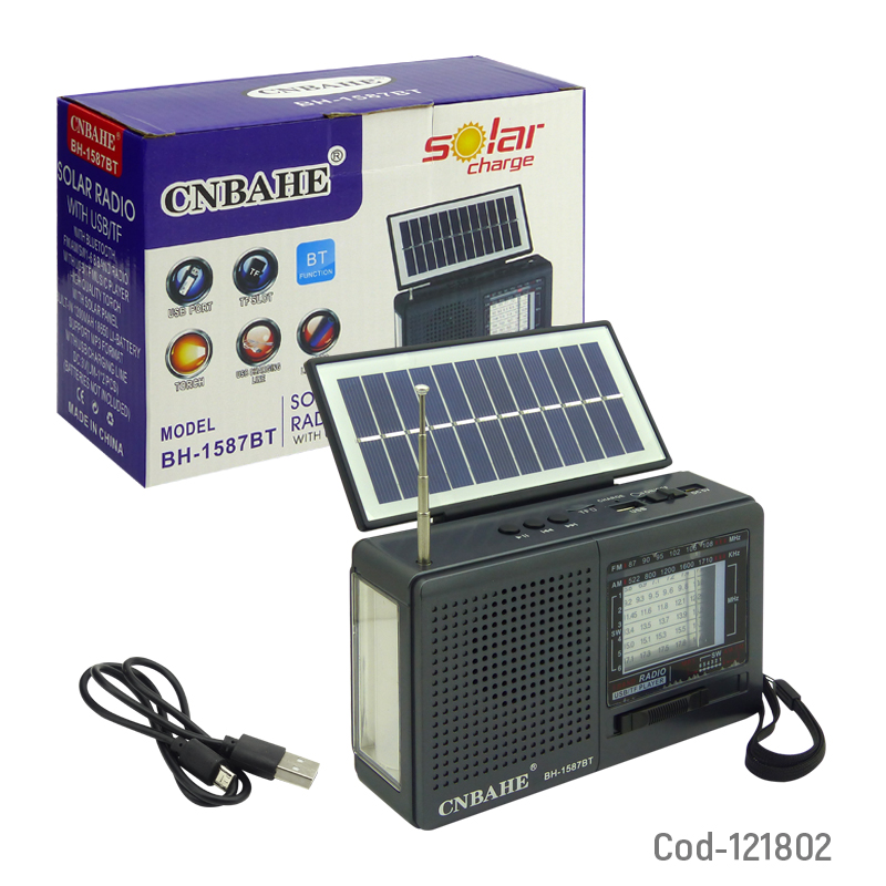Kolm | Radio Solar Bluetooth Multibanda Recargable Con Linterna/USB/TF