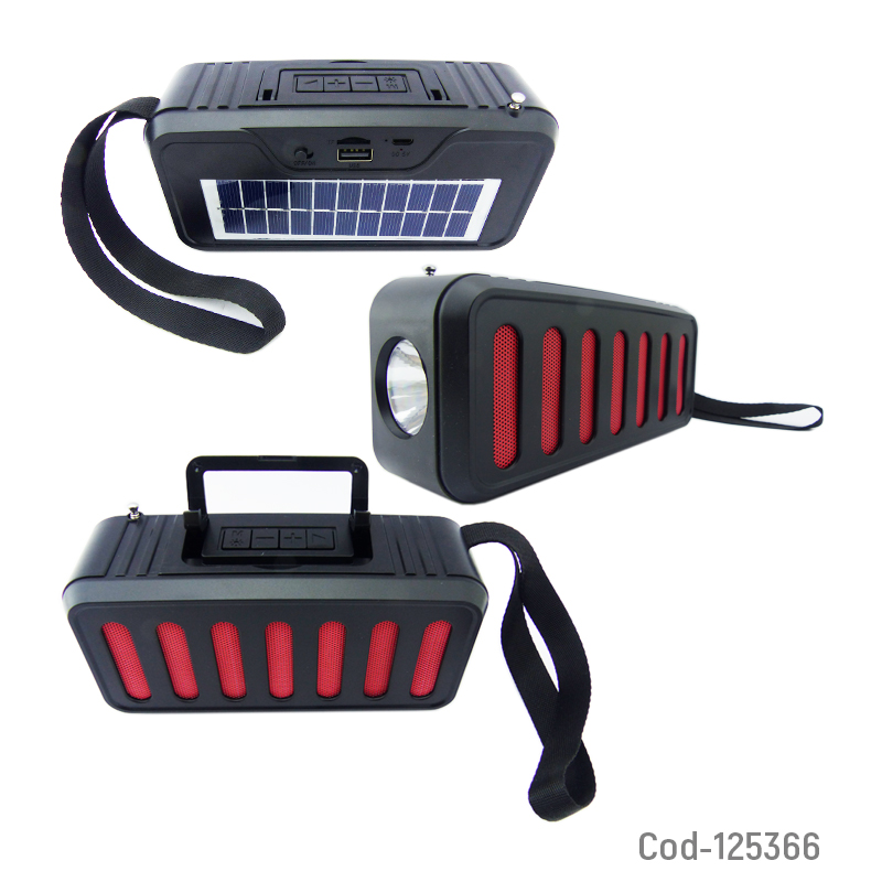 Kolm | Parlante Bluetooth Solar Recargable Con Linterna/FM/USB/TF
