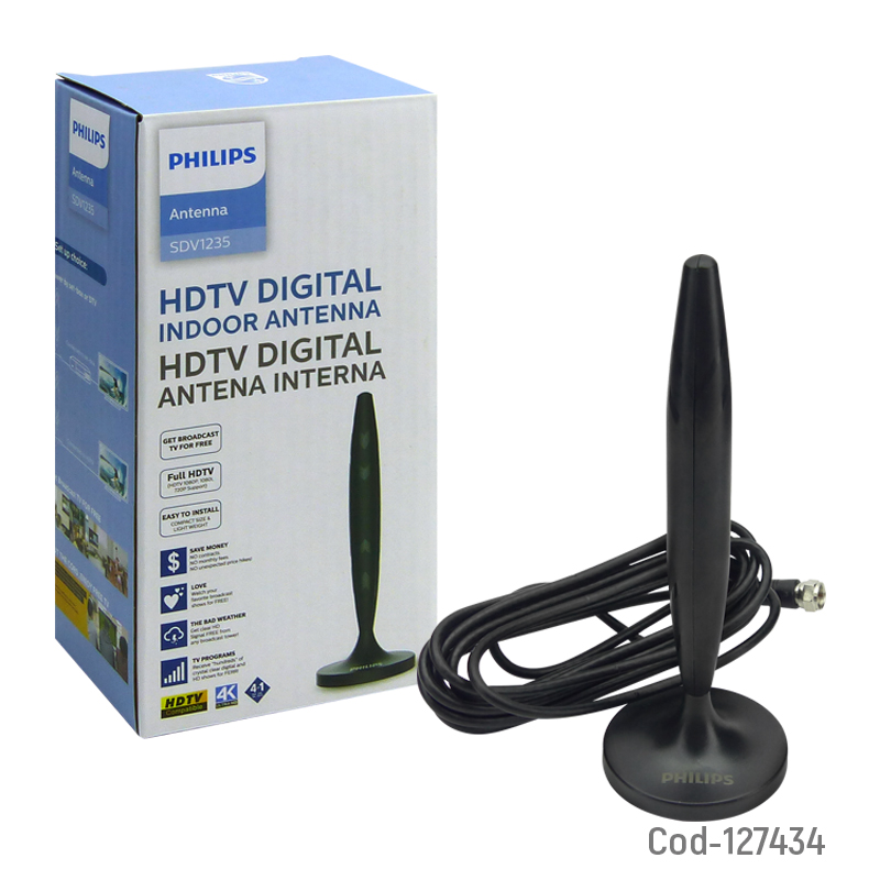 Kolm | Antena Digital HDTV Philips Con Base Magnetica, Para Interiores