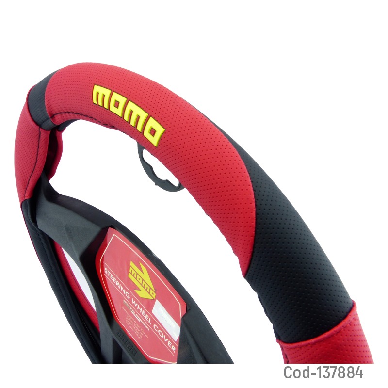 Kolm | Cubre Volante Para Auto En Cuero, Marca Momo, Rojo, De Alta Calidad.