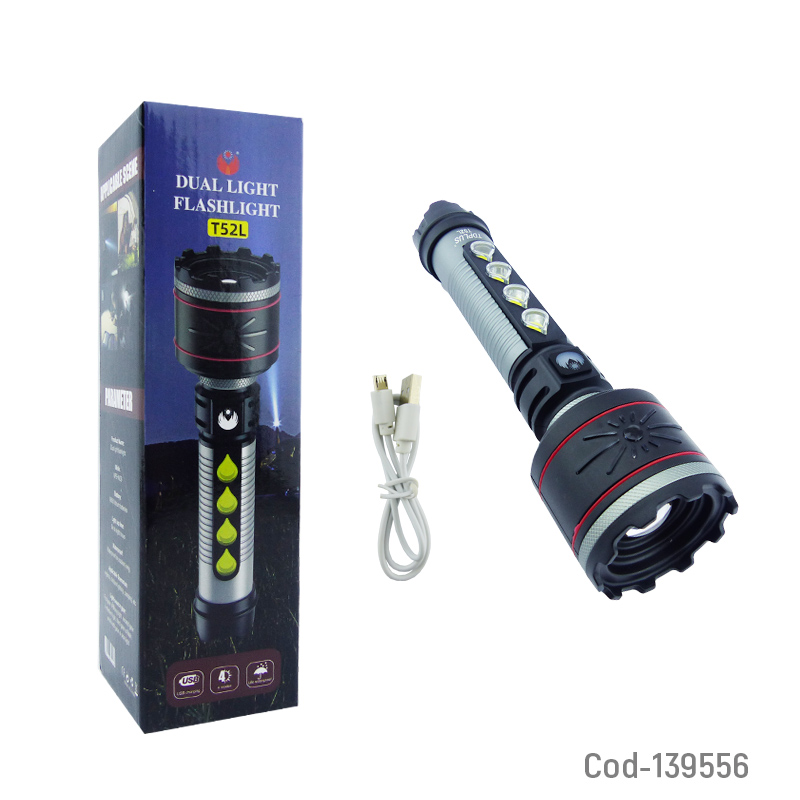 Kolm | Linterna LED De 1+4 Modelo T52L Recargable USB.