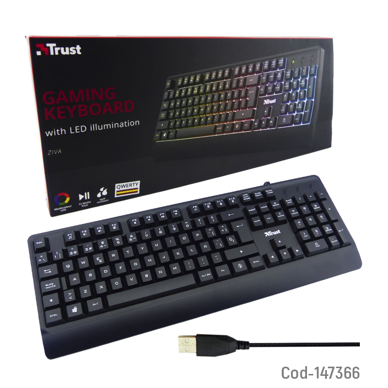 Kolm | Teclado PC Gamer Marca TRUST Modelo ZIVA Con Iluminacion LED