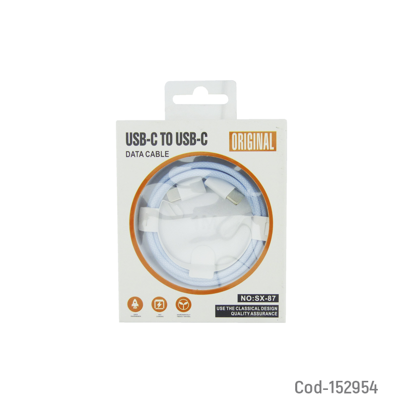 Kolm | Cable Mach Doble Type-C Modelo SX-87 Para Datos Y Carga, Variedad De Colores.