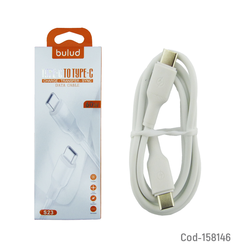 Kolm | Cable Macho Doble Type-C Modelo S23 De Carga Rapida Asta 60 Watt, Marca BULUD