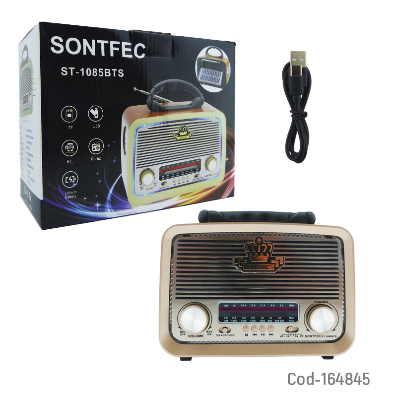 Kolm | Radio Multibanda Solar Retro Marca SONTFEC Modelo ST-1085BTS ...