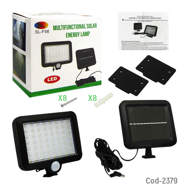 Kolm | Foco Solar 56 LED Mini 10 Watt, Mod.SL-F56, Con Sensor. En Caja.